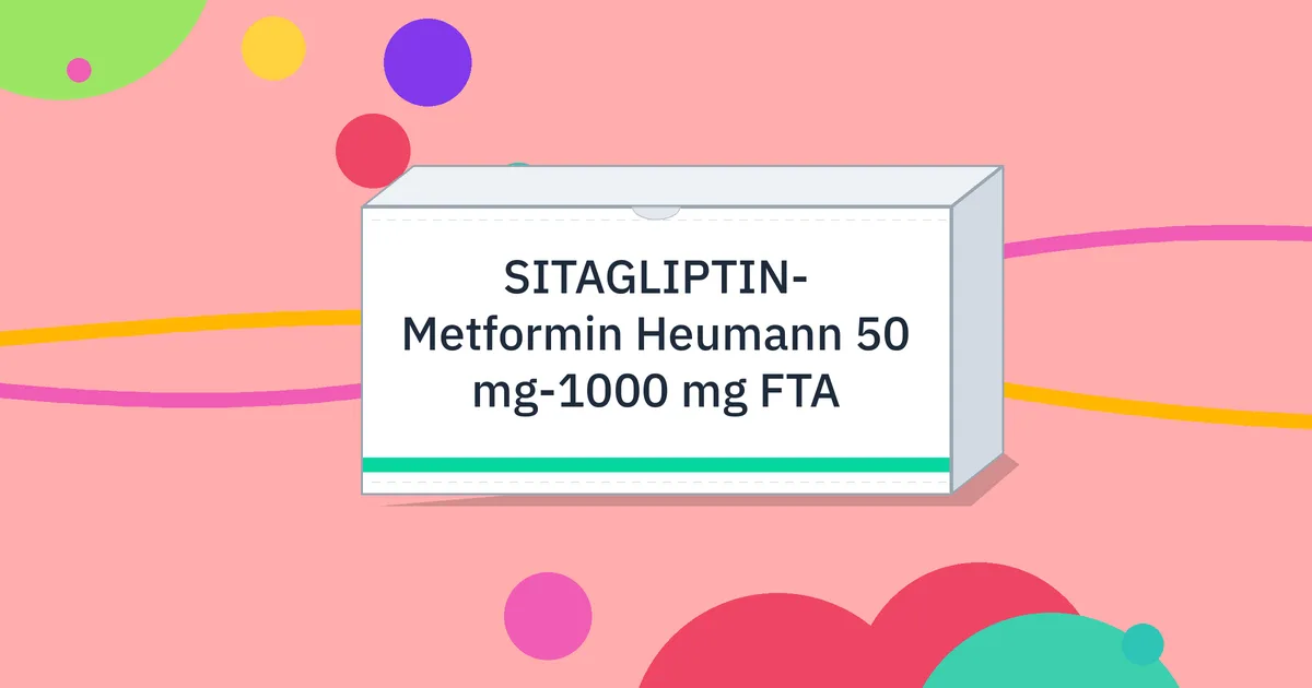 Symbolbild: Packung mit der Aufschrift SITAGLIPTIN-Metformin Heumann 50 mg-1000 mg FTA (PZN 17844104) – Verfügbarkeit und Bezug in Apotheken in Frankfurt am Main
