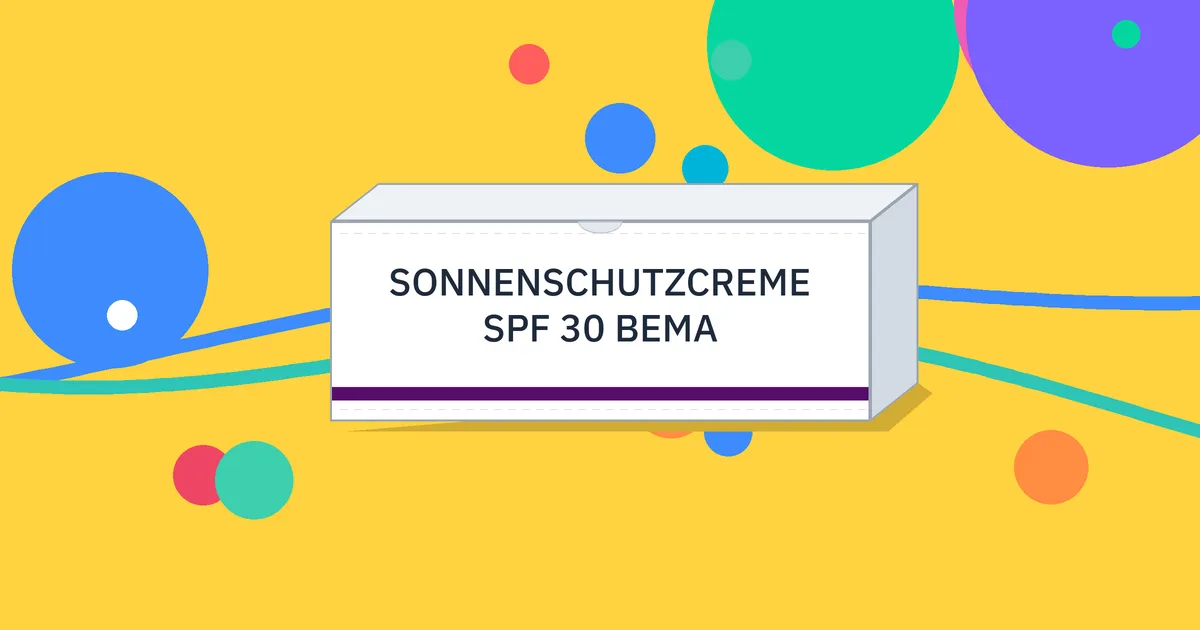 Symbolbild: Packung mit der Aufschrift SONNENSCHUTZCREME SPF 30 BEMA (PZN 17529621) – Verfügbarkeit und Bezug in Apotheken in Frankfurt am Main
