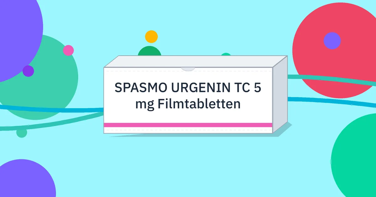 Symbolbild: Packung mit der Aufschrift SPASMO URGENIN TC 5 mg Filmtabletten (PZN 04919728) – Verfügbarkeit und Bezug in Apotheken in Frankfurt am Main