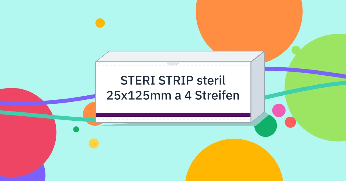 Symbolbild: Packung mit der Aufschrift STERI STRIP steril 25x125mm a 4 Streifen (PZN 12776958) – Verfügbarkeit und Bezug in Apotheken in Frankfurt am Main