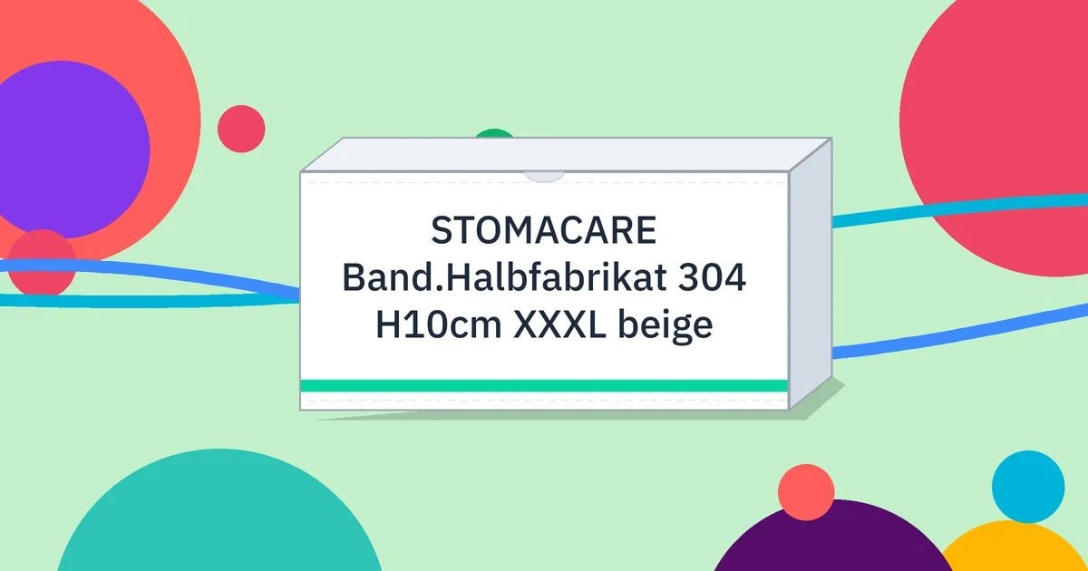 Symbolbild: Packung mit der Aufschrift STOMACARE Band.Halbfabrikat 304 H10cm XXXL beige (PZN 10840439) – Verfügbarkeit und Bezug in Apotheken in Frankfurt am Main