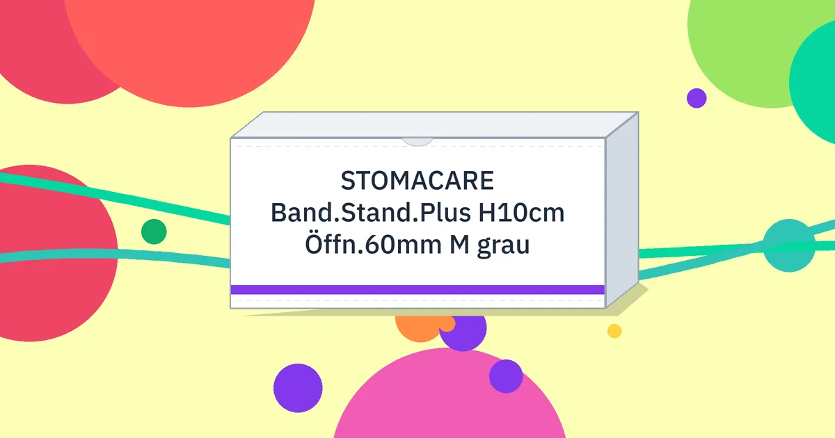 Symbolbild: Packung mit der Aufschrift STOMACARE Band.Stand.Plus H10cm Öffn.60mm M grau (PZN 16750105) – Verfügbarkeit und Bezug in Apotheken in Frankfurt am Main
