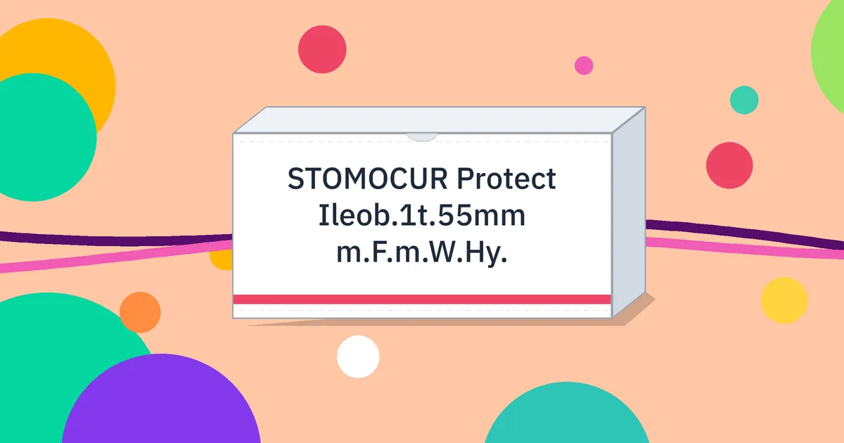 Symbolbild: Packung mit der Aufschrift STOMOCUR Protect Ileob.1t.55mm m.F.m.W.Hy. (PZN 16128707) – Verfügbarkeit und Bezug in Apotheken in Frankfurt am Main