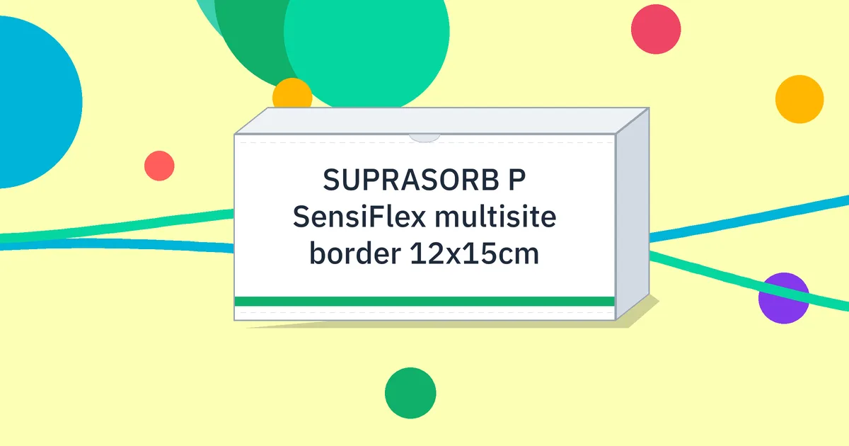 Symbolbild: Packung mit der Aufschrift SUPRASORB P SensiFlex multisite border 12x15cm (PZN 20223357) – Verfügbarkeit und Bezug in Apotheken in Frankfurt am Main