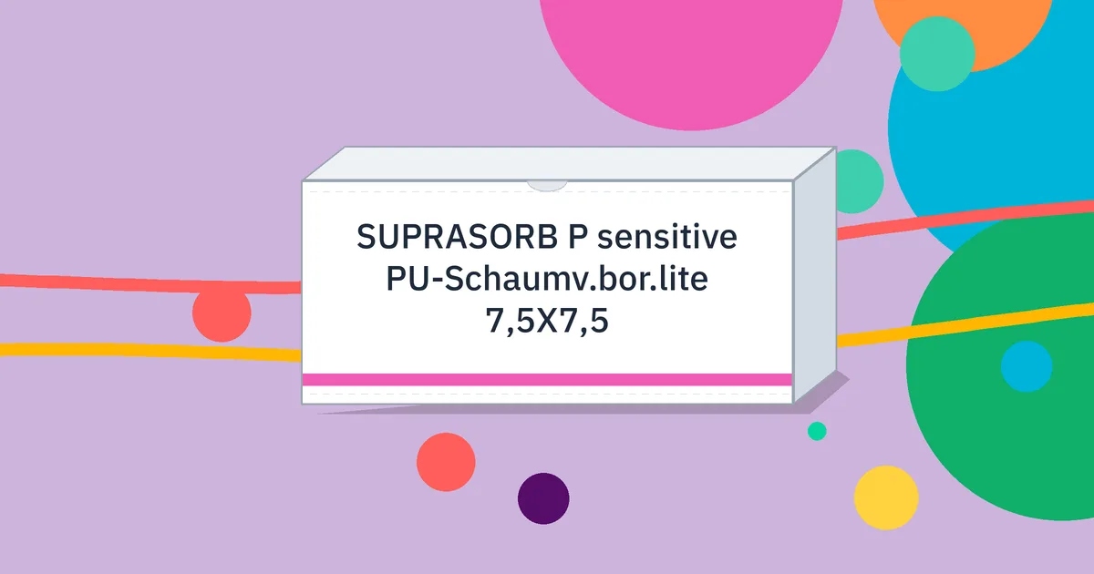 Symbolbild: Packung mit der Aufschrift SUPRASORB P sensitive PU-Schaumv.bor.lite 7,5X7,5 (PZN 17613617) – Verfügbarkeit und Bezug in Apotheken in Frankfurt am Main