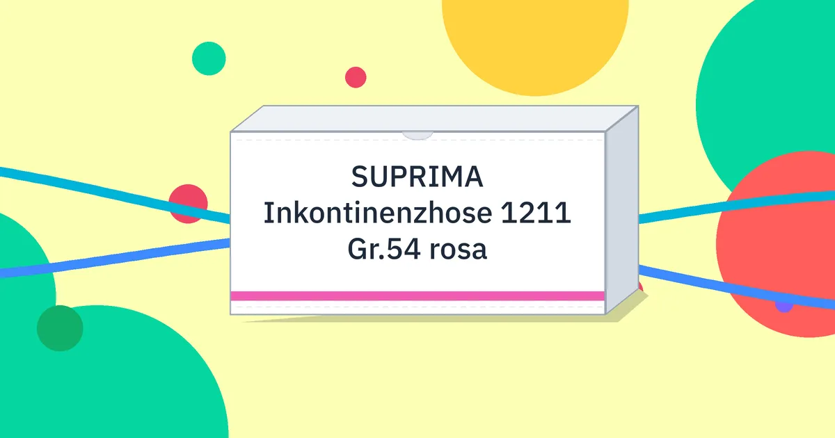 Symbolbild: Packung mit der Aufschrift SUPRIMA Inkontinenzhose 1211 Gr.54 rosa (PZN 03022858) – Verfügbarkeit und Bezug in Apotheken in Frankfurt am Main