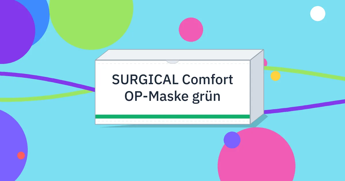 Symbolbild: Packung mit der Aufschrift SURGICAL Comfort OP-Maske grün (PZN 07704425) – Verfügbarkeit und Bezug in Apotheken in Frankfurt am Main