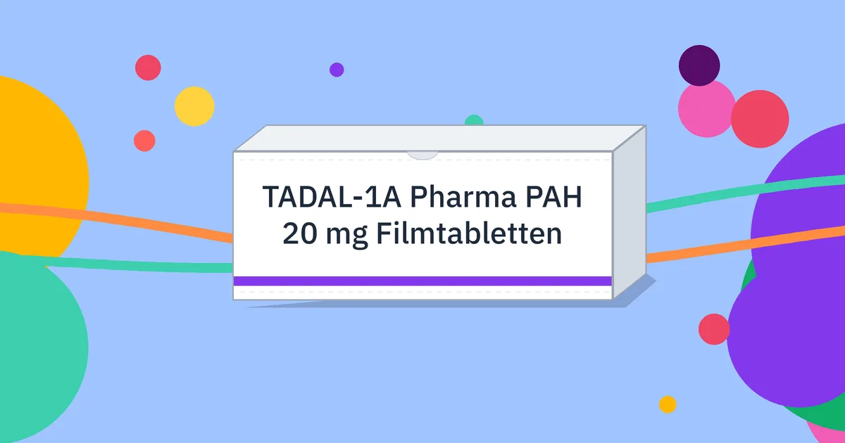 Symbolbild: Packung mit der Aufschrift TADAL-1A Pharma PAH 20 mg Filmtabletten (PZN 16661117) – Verfügbarkeit und Bezug in Apotheken in Frankfurt am Main