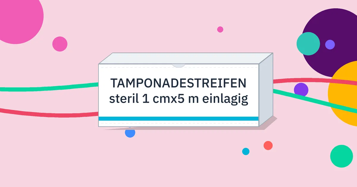 Symbolbild: Packung mit der Aufschrift TAMPONADESTREIFEN steril 1 cmx5 m einlagig (PZN 00263656) – Verfügbarkeit und Bezug in Apotheken in Frankfurt am Main