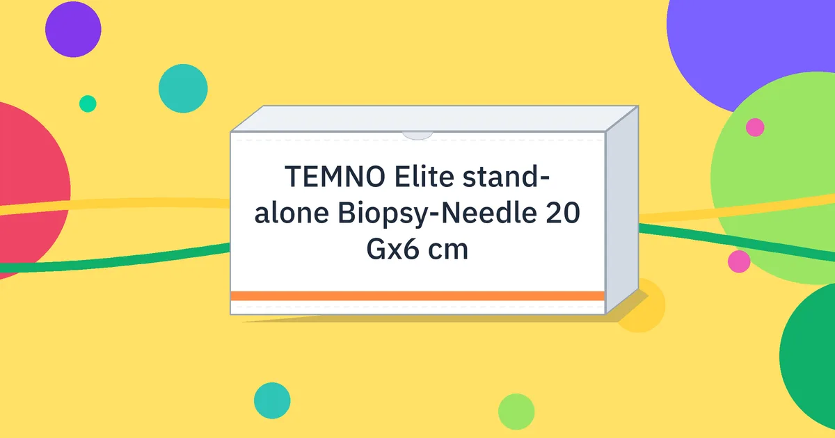 Symbolbild: Packung mit der Aufschrift TEMNO Elite stand-alone Biopsy-Needle 20 Gx6 cm (PZN 18765217) – Verfügbarkeit und Bezug in Apotheken in Frankfurt am Main