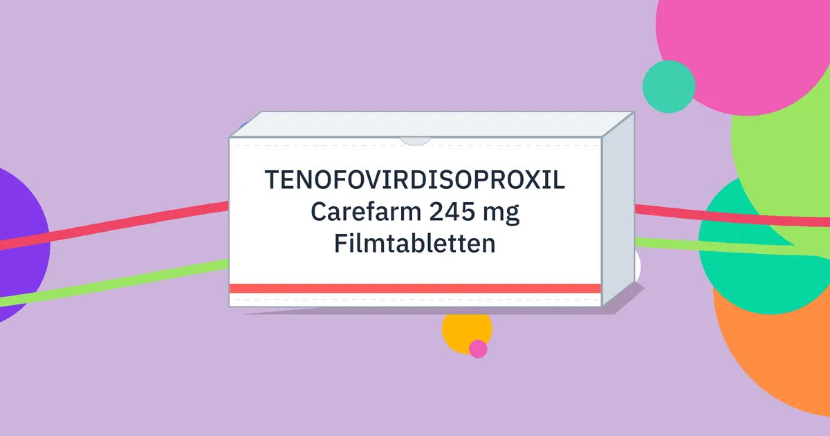 Symbolbild: Packung mit der Aufschrift TENOFOVIRDISOPROXIL Carefarm 245 mg Filmtabletten (PZN 18501464) – Verfügbarkeit und Bezug in Apotheken in Frankfurt am Main