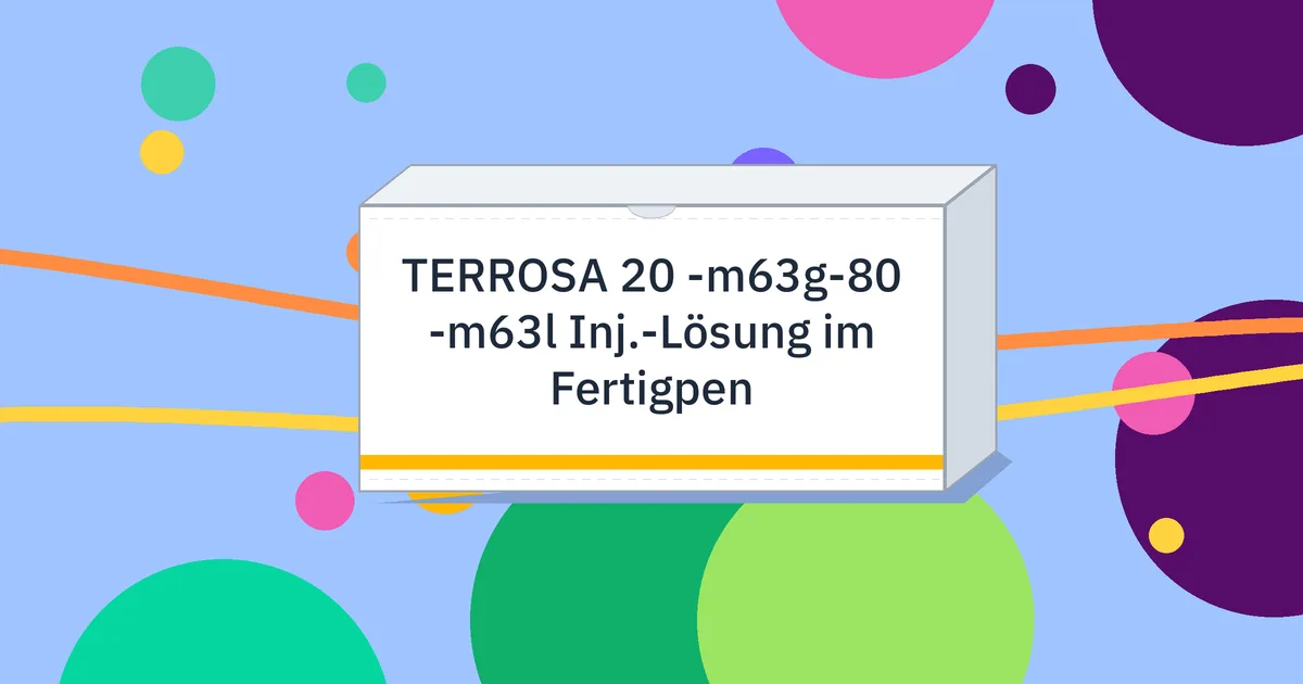 Symbolbild: Packung mit der Aufschrift TERROSA 20 -m63g-80 -m63l Inj.-Lösung im Fertigpen (PZN 18798085) – Verfügbarkeit und Bezug in Apotheken in Frankfurt am Main