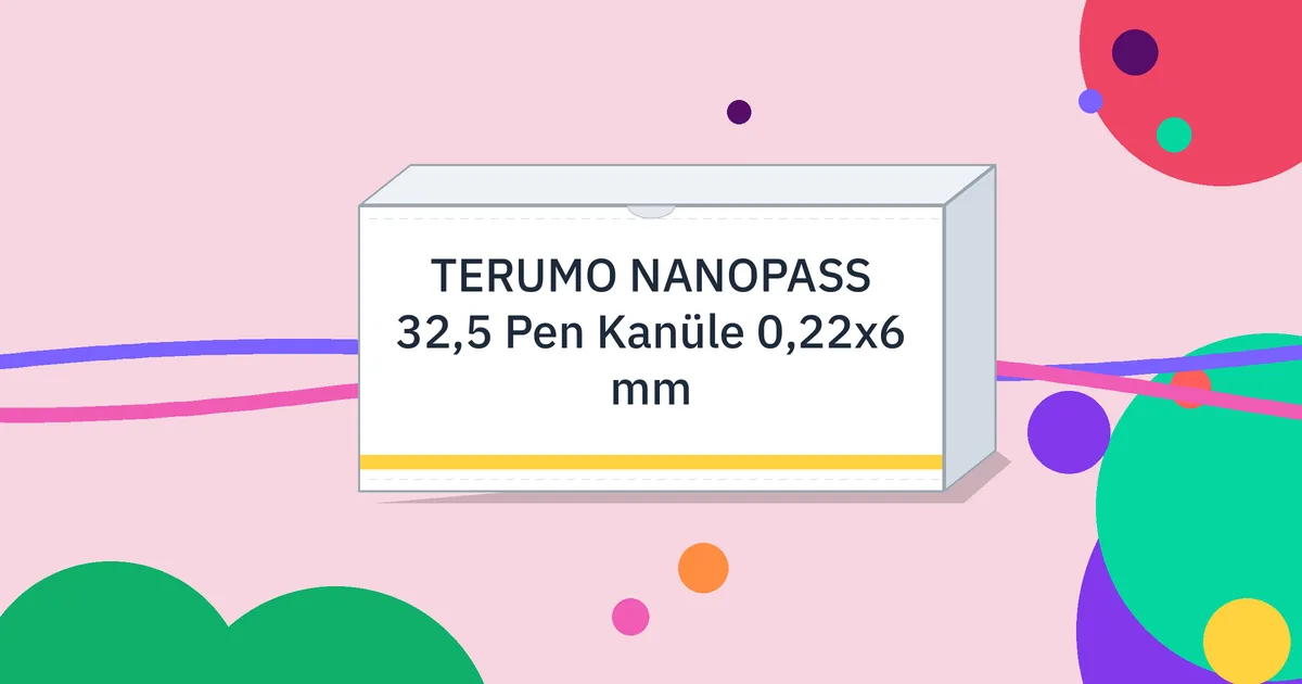 Symbolbild: Packung mit der Aufschrift TERUMO NANOPASS 32,5 Pen Kanüle 0,22x6 mm (PZN 10022422) – Verfügbarkeit und Bezug in Apotheken in Frankfurt am Main
