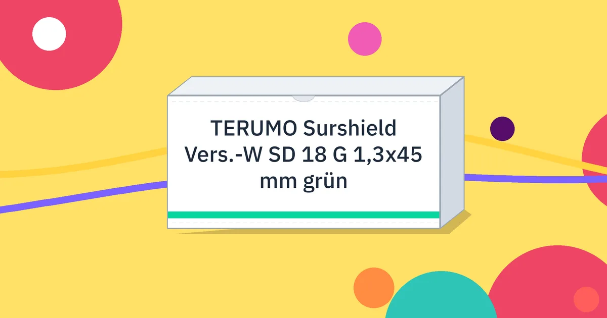 Symbolbild: Packung mit der Aufschrift TERUMO Surshield Vers.-W SD 18 G 1,3x45 mm grün (PZN 17630604) – Verfügbarkeit und Bezug in Apotheken in Frankfurt am Main