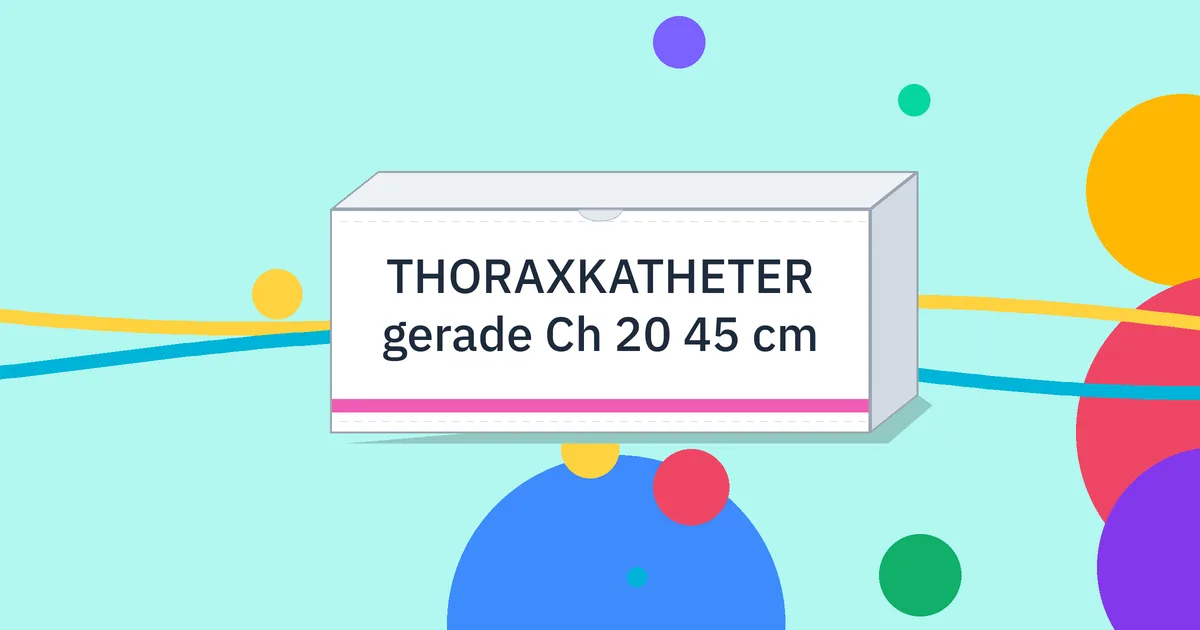 Symbolbild: Packung mit der Aufschrift THORAXKATHETER gerade Ch 20 45 cm (PZN 10033733) – Verfügbarkeit und Bezug in Apotheken in Frankfurt am Main