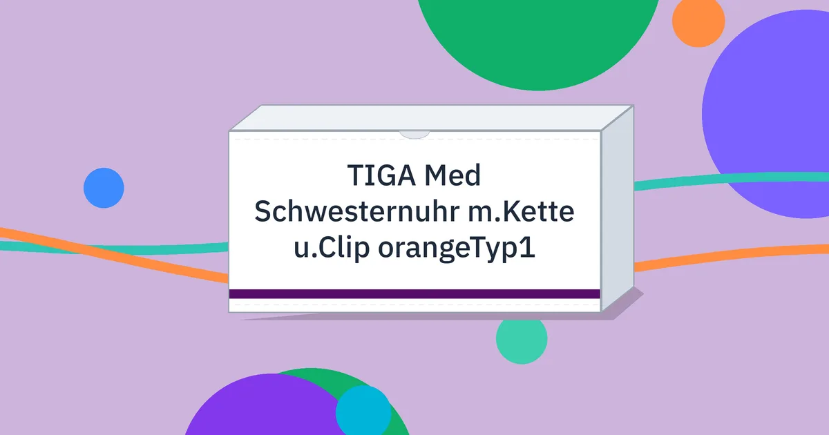 Symbolbild: Packung mit der Aufschrift TIGA Med Schwesternuhr m.Kette u.Clip orangeTyp1 (PZN 06839086) – Verfügbarkeit und Bezug in Apotheken in Frankfurt am Main