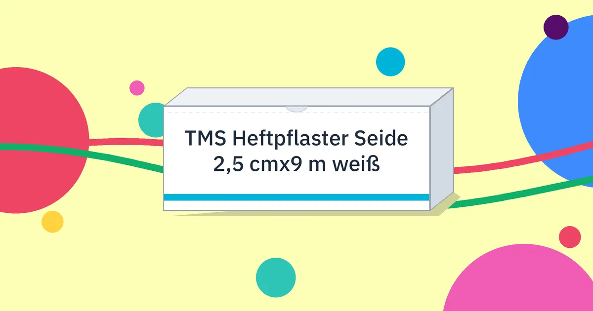 Symbolbild: Packung mit der Aufschrift TMS Heftpflaster Seide 2,5 cmx9 m weiß (PZN 18316778) – Verfügbarkeit und Bezug in Apotheken in Frankfurt am Main
