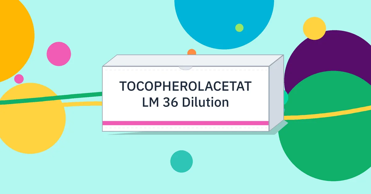 Symbolbild: Packung mit der Aufschrift TOCOPHEROLACETAT LM 36 Dilution (PZN 13225031) – Verfügbarkeit und Bezug in Apotheken in Frankfurt am Main
