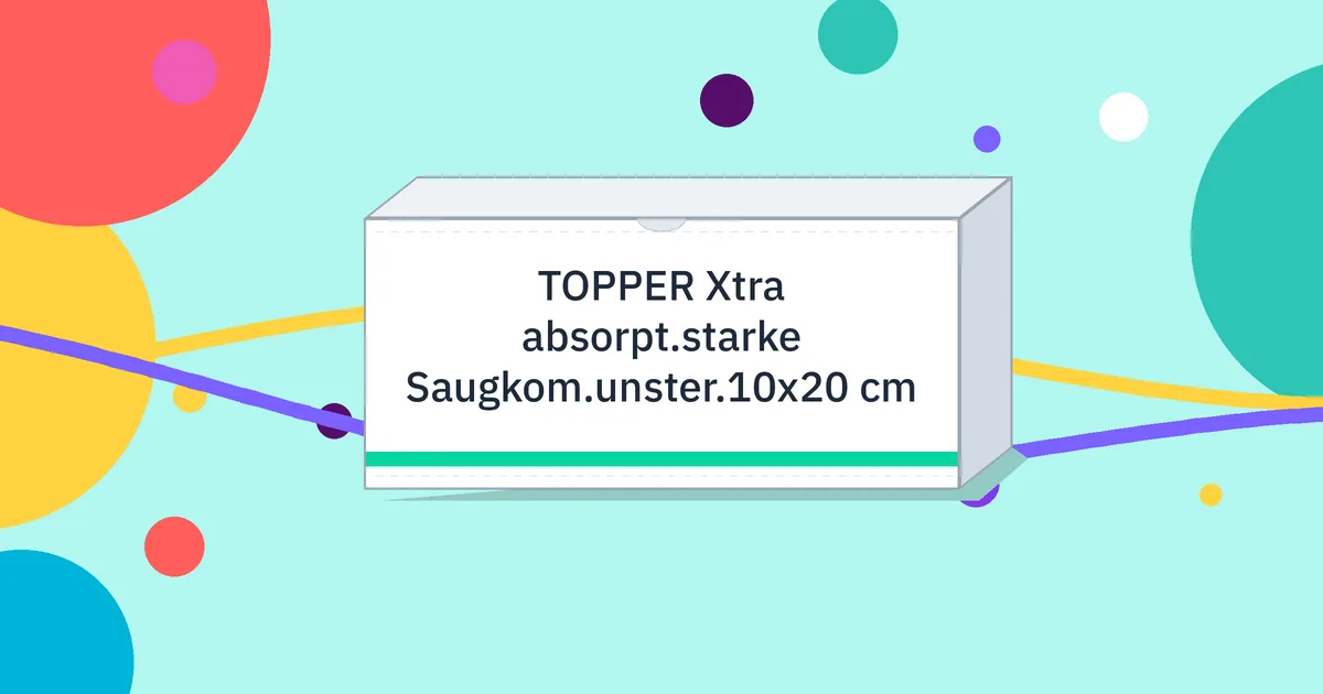 Symbolbild: Packung mit der Aufschrift TOPPER Xtra absorpt.starke Saugkom.unster.10x20 cm (PZN 05516814) – Verfügbarkeit und Bezug in Apotheken in Frankfurt am Main