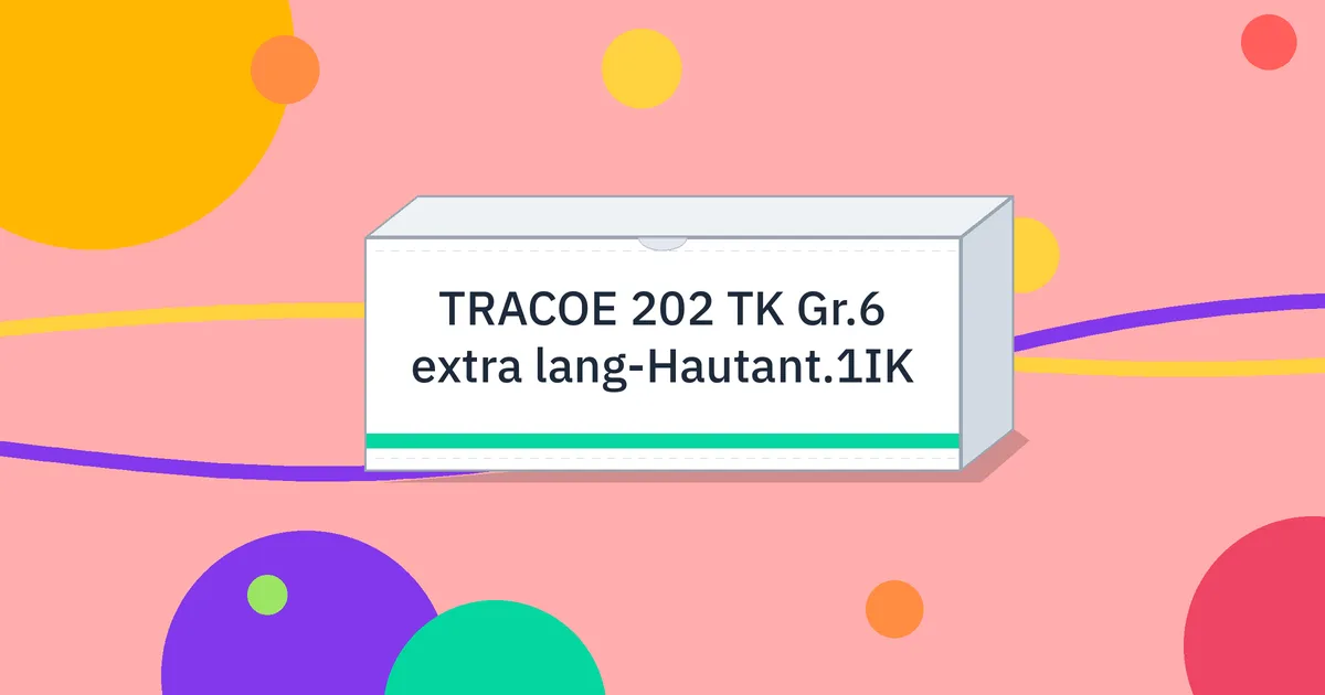Symbolbild: Packung mit der Aufschrift TRACOE 202 TK Gr.6 extra lang-Hautant.1IK (PZN 17194652) – Verfügbarkeit und Bezug in Apotheken in Frankfurt am Main