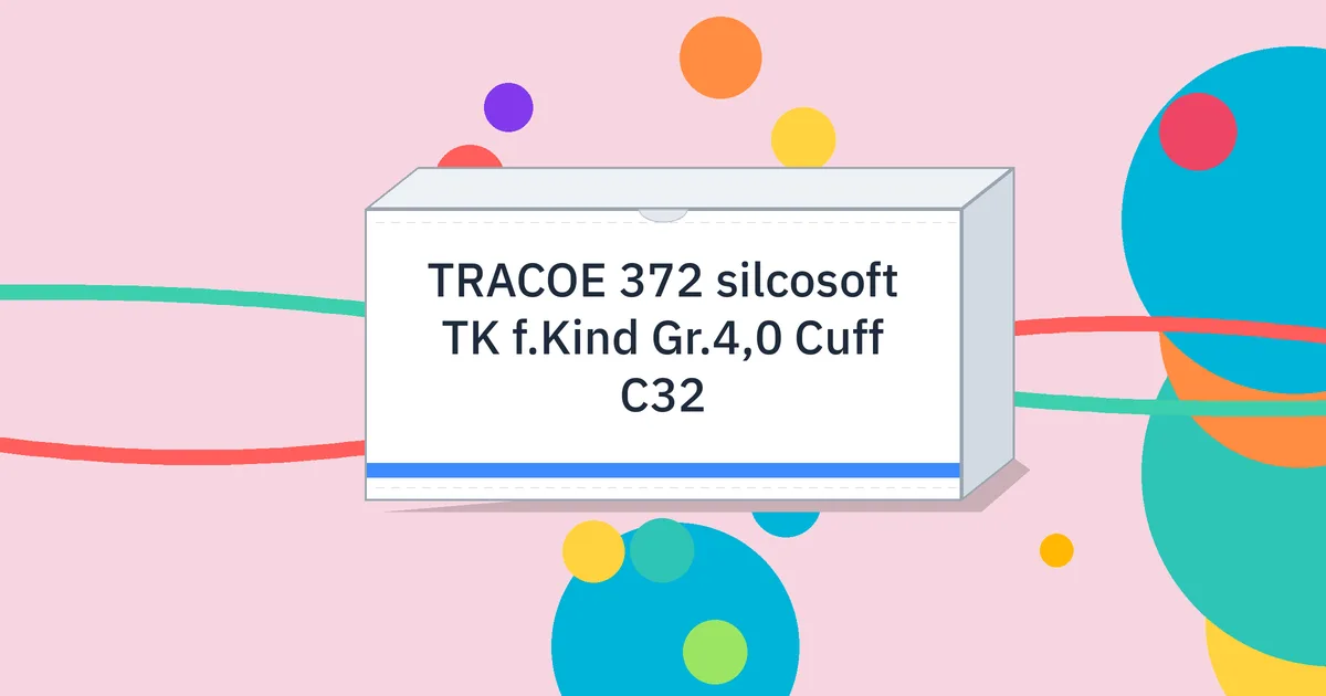 Symbolbild: Packung mit der Aufschrift TRACOE 372 silcosoft TK f.Kind Gr.4,0 Cuff C32 (PZN 14316238) – Verfügbarkeit und Bezug in Apotheken in Frankfurt am Main