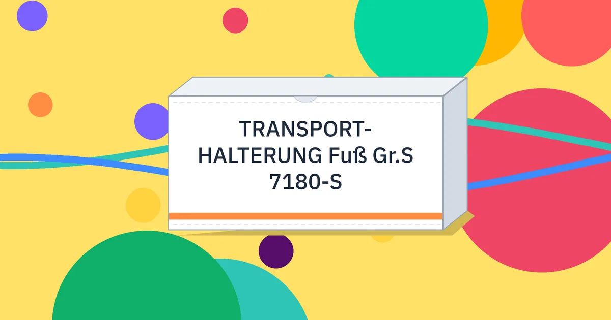 Symbolbild: Packung mit der Aufschrift TRANSPORT-HALTERUNG Fuß Gr.S 7180-S (PZN 17280104) – Verfügbarkeit und Bezug in Apotheken in Frankfurt am Main
