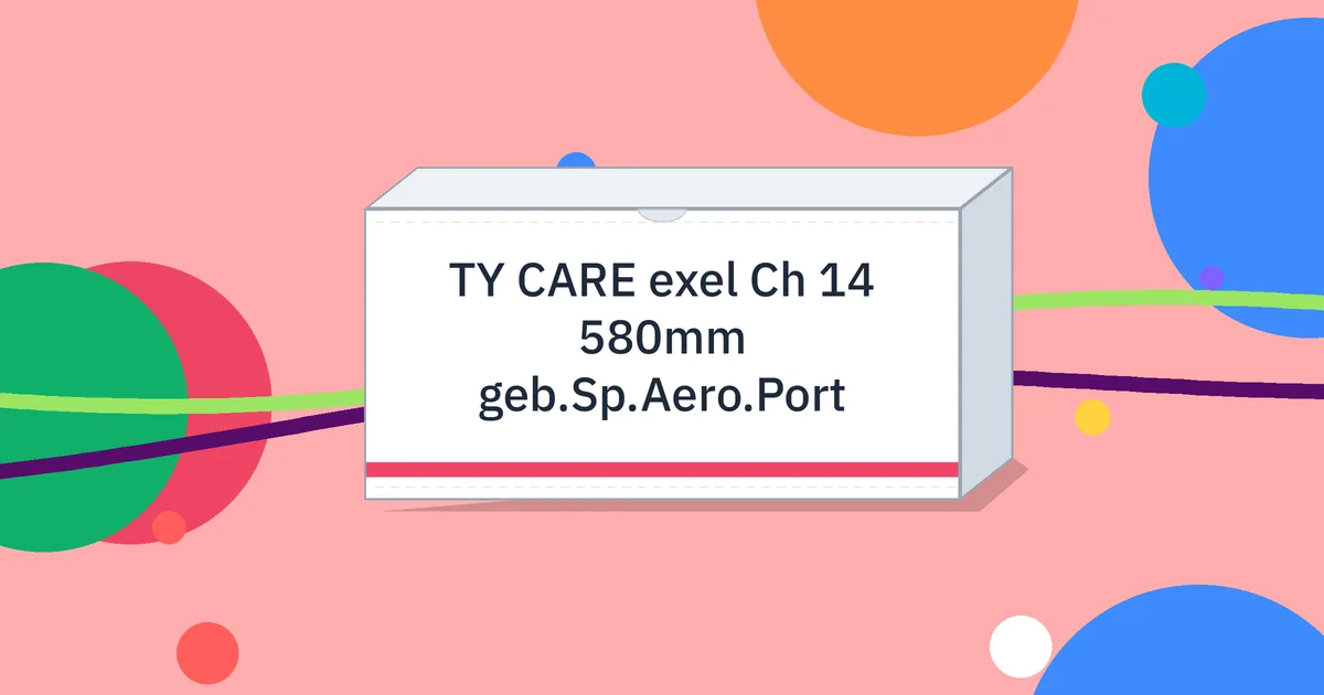 Symbolbild: Packung mit der Aufschrift TY CARE exel Ch 14 580mm geb.Sp.Aero.Port (PZN 00816339) – Verfügbarkeit und Bezug in Apotheken in Frankfurt am Main