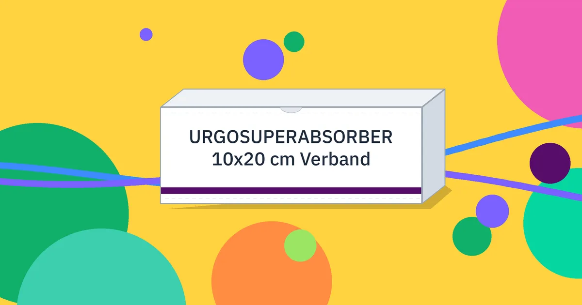 Symbolbild: Packung mit der Aufschrift URGOSUPERABSORBER 10x20 cm Verband (PZN 07110631) – Verfügbarkeit und Bezug in Apotheken in Frankfurt am Main