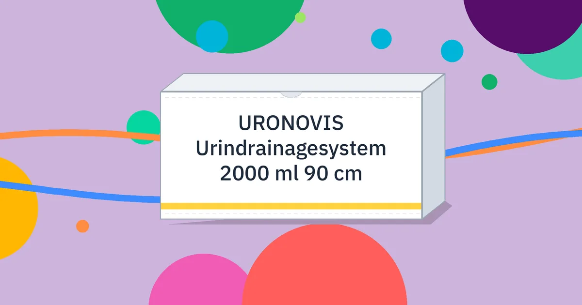 Symbolbild: Packung mit der Aufschrift URONOVIS Urindrainagesystem 2000 ml 90 cm (PZN 05480743) – Verfügbarkeit und Bezug in Apotheken in Frankfurt am Main