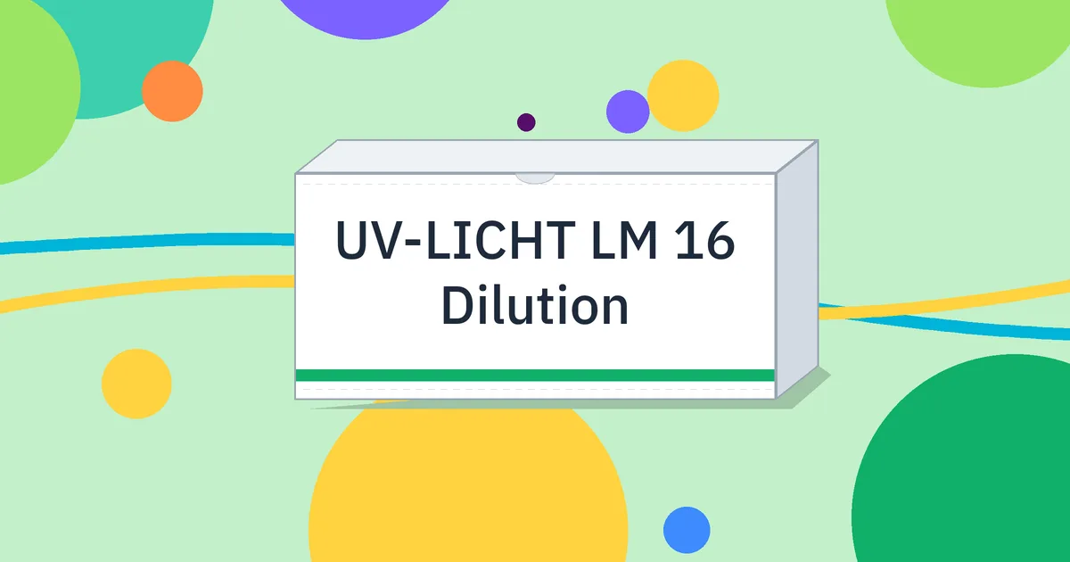 Symbolbild: Packung mit der Aufschrift UV-LICHT LM 16 Dilution (PZN 13258639) – Verfügbarkeit und Bezug in Apotheken in Frankfurt am Main