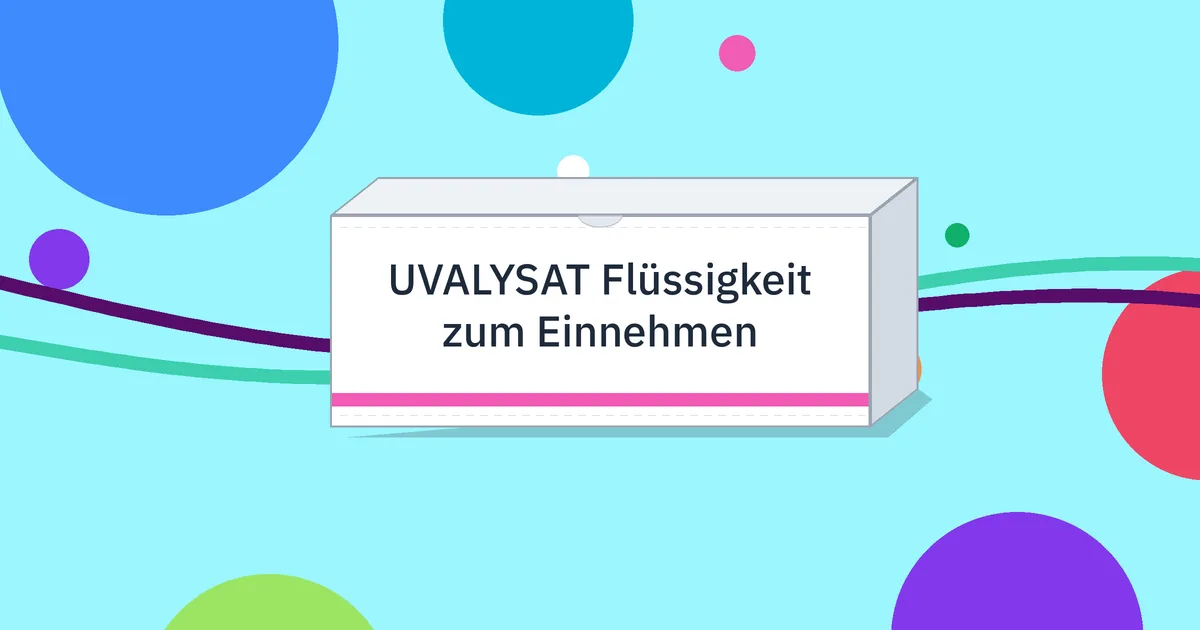 Symbolbild: Packung mit der Aufschrift UVALYSAT Flüssigkeit zum Einnehmen (PZN 16779818) – Verfügbarkeit und Bezug in Apotheken in Frankfurt am Main