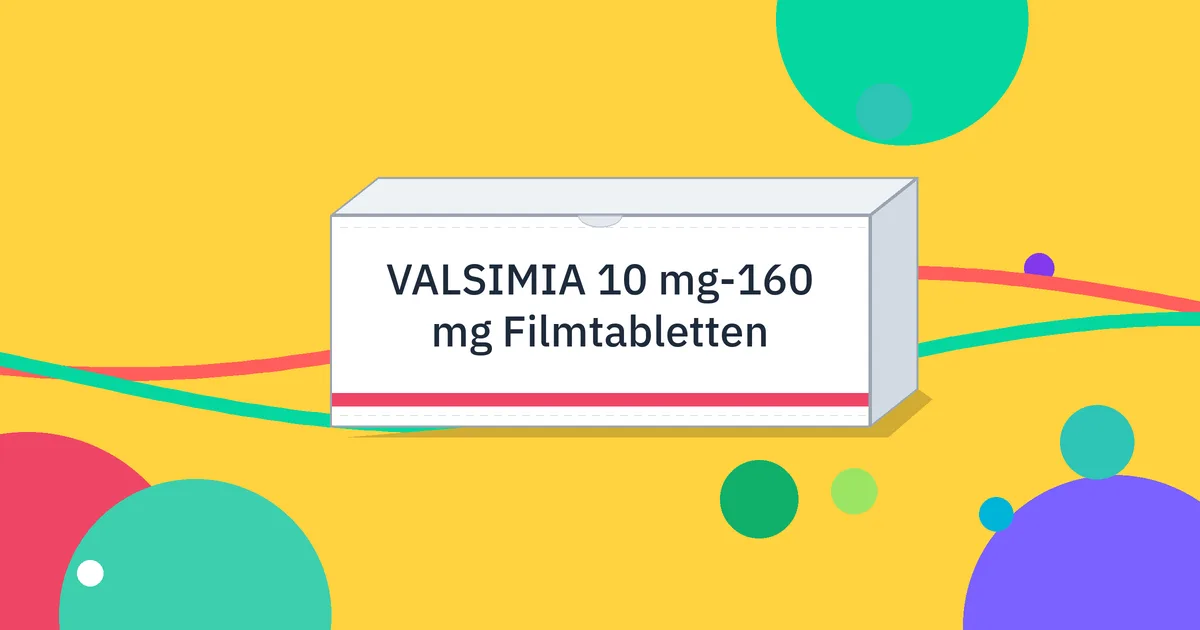 Symbolbild: Packung mit der Aufschrift VALSIMIA 10 mg-160 mg Filmtabletten (PZN 15639498) – Verfügbarkeit und Bezug in Apotheken in Frankfurt am Main