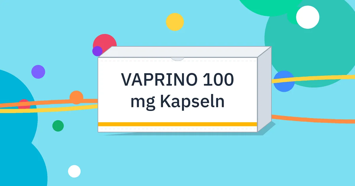 Symbolbild: Packung mit der Aufschrift VAPRINO 100 mg Kapseln (PZN 09938328) – Verfügbarkeit und Bezug in Apotheken in Frankfurt am Main