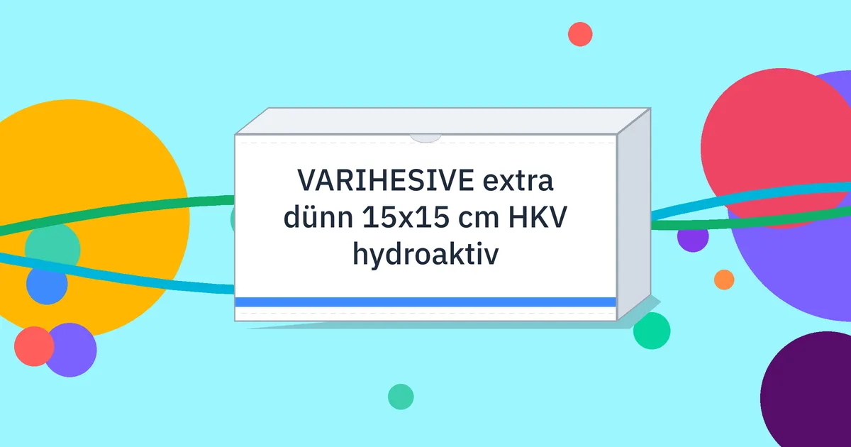 Symbolbild: Packung mit der Aufschrift VARIHESIVE extra dünn 15x15 cm HKV hydroaktiv (PZN 18126486) – Verfügbarkeit und Bezug in Apotheken in Frankfurt am Main