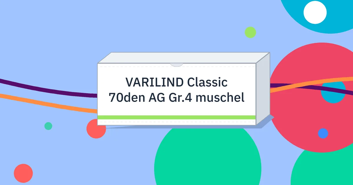 Symbolbild: Packung mit der Aufschrift VARILIND Classic 70den AG Gr.4 muschel (PZN 09521769) – Verfügbarkeit und Bezug in Apotheken in Frankfurt am Main