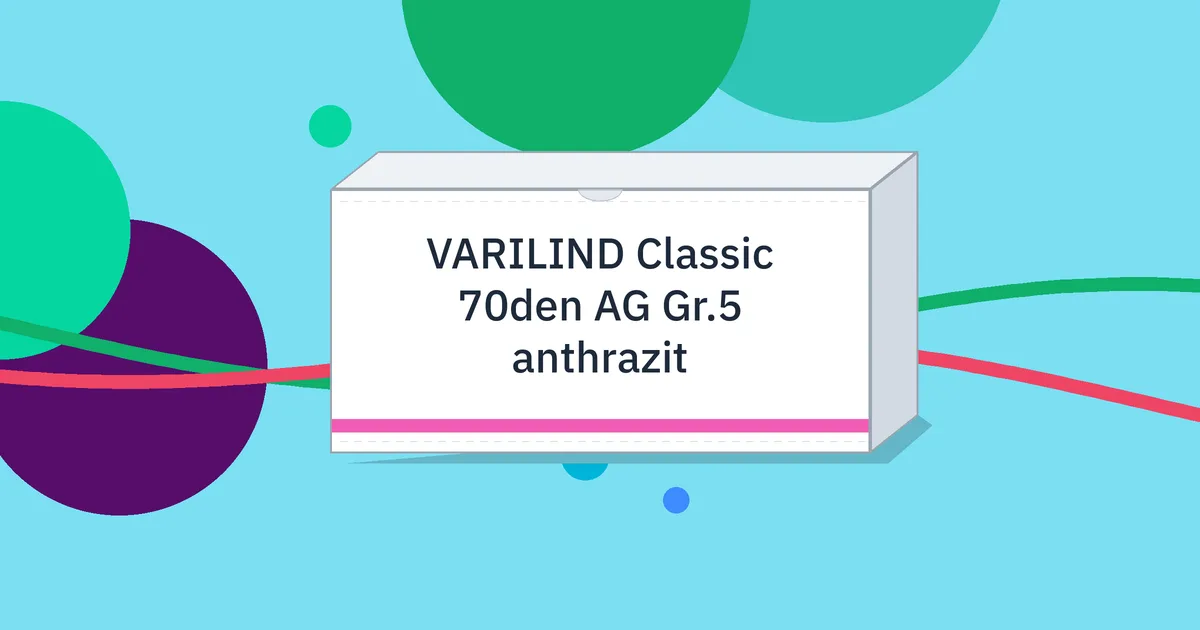 Symbolbild: Packung mit der Aufschrift VARILIND Classic 70den AG Gr.5 anthrazit (PZN 18191696) – Verfügbarkeit und Bezug in Apotheken in Frankfurt am Main