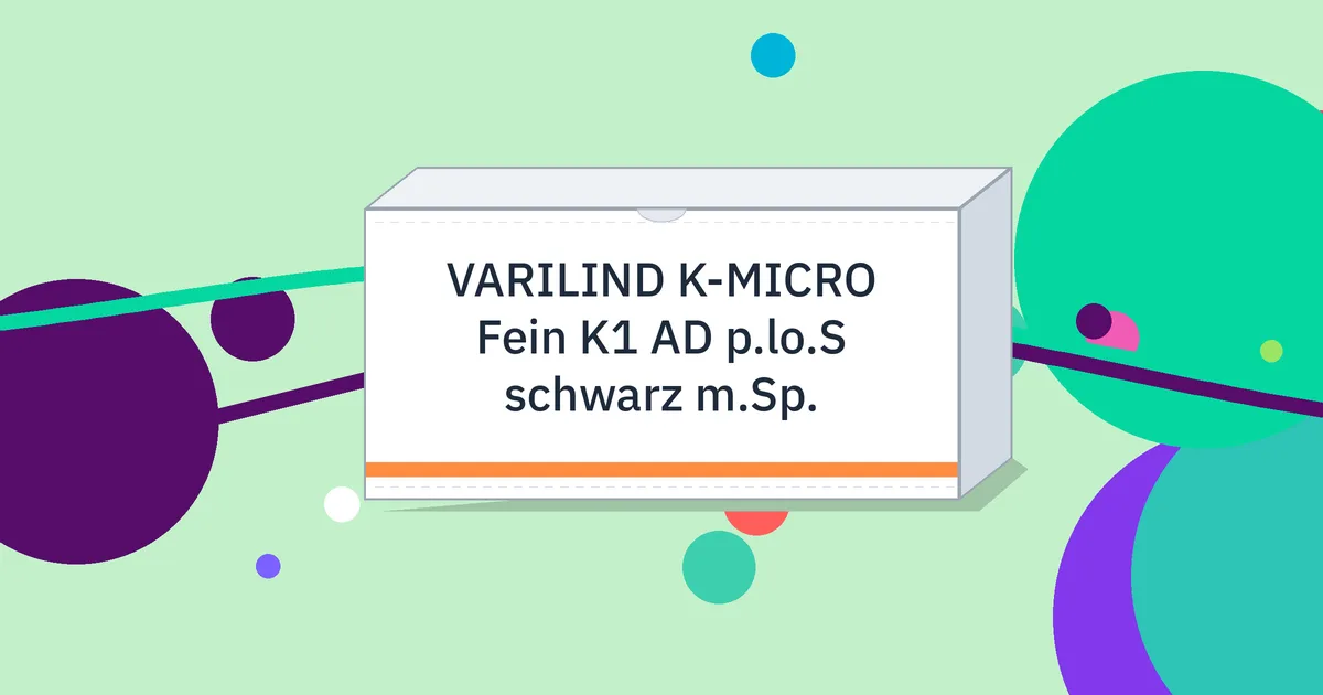Symbolbild: Packung mit der Aufschrift VARILIND K-MICRO Fein K1 AD p.lo.S schwarz m.Sp. (PZN 20557851) – Verfügbarkeit und Bezug in Apotheken in Frankfurt am Main
