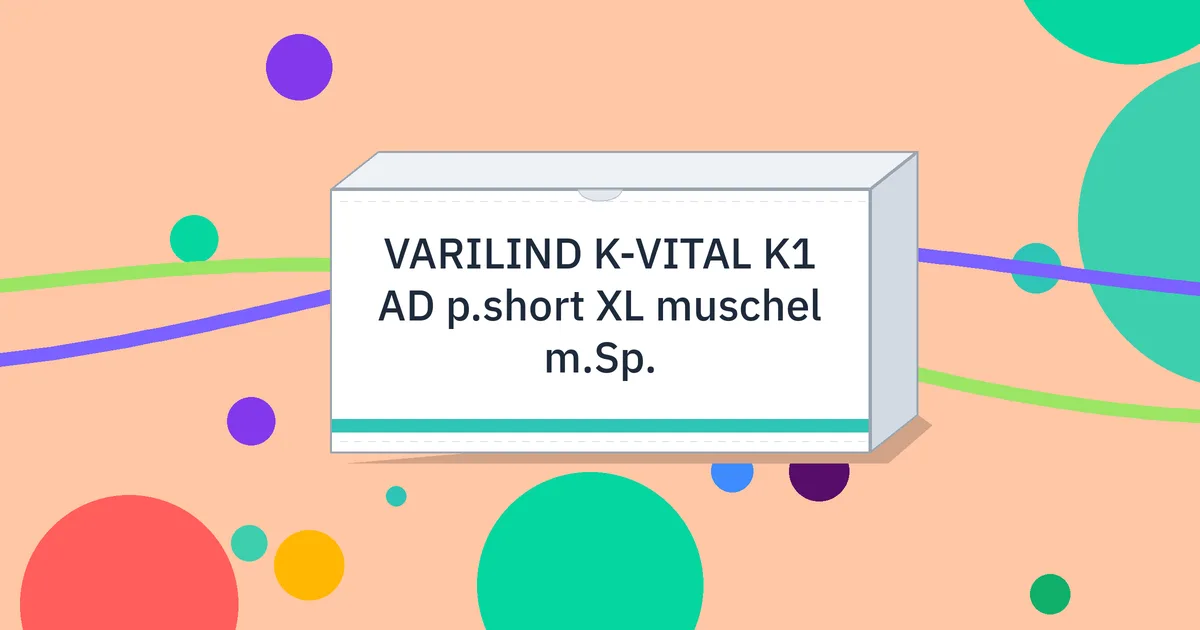 Symbolbild: Packung mit der Aufschrift VARILIND K-VITAL K1 AD p.short XL muschel m.Sp. (PZN 20567097) – Verfügbarkeit und Bezug in Apotheken in Frankfurt am Main