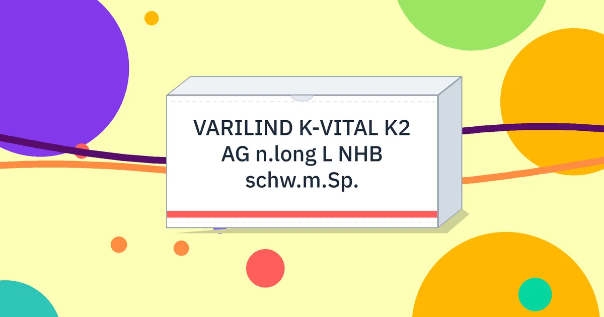Symbolbild: Packung mit der Aufschrift VARILIND K-VITAL K2 AG n.long L NHB schw.m.Sp. (PZN 20565081) – Verfügbarkeit und Bezug in Apotheken in Frankfurt am Main