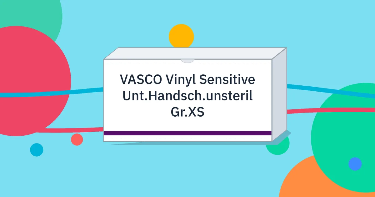 Symbolbild: Packung mit der Aufschrift VASCO Vinyl Sensitive Unt.Handsch.unsteril Gr.XS (PZN 19767170) – Verfügbarkeit und Bezug in Apotheken in Frankfurt am Main