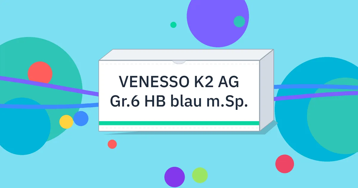 Symbolbild: Packung mit der Aufschrift VENESSO K2 AG Gr.6 HB blau m.Sp. (PZN 03264567) – Verfügbarkeit und Bezug in Apotheken in Frankfurt am Main