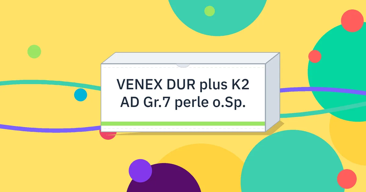 Symbolbild: Packung mit der Aufschrift VENEX DUR plus K2 AD Gr.7 perle o.Sp. (PZN 03234187) – Verfügbarkeit und Bezug in Apotheken in Frankfurt am Main