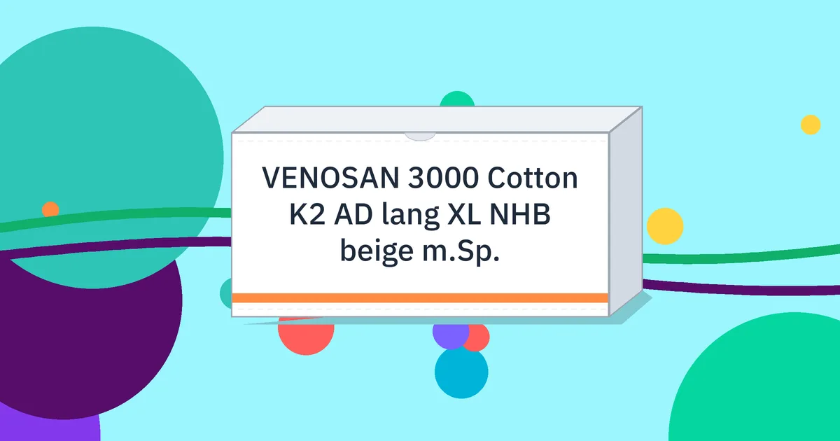 Symbolbild: Packung mit der Aufschrift VENOSAN 3000 Cotton K2 AD lang XL NHB beige m.Sp. (PZN 14421403) – Verfügbarkeit und Bezug in Apotheken in Frankfurt am Main