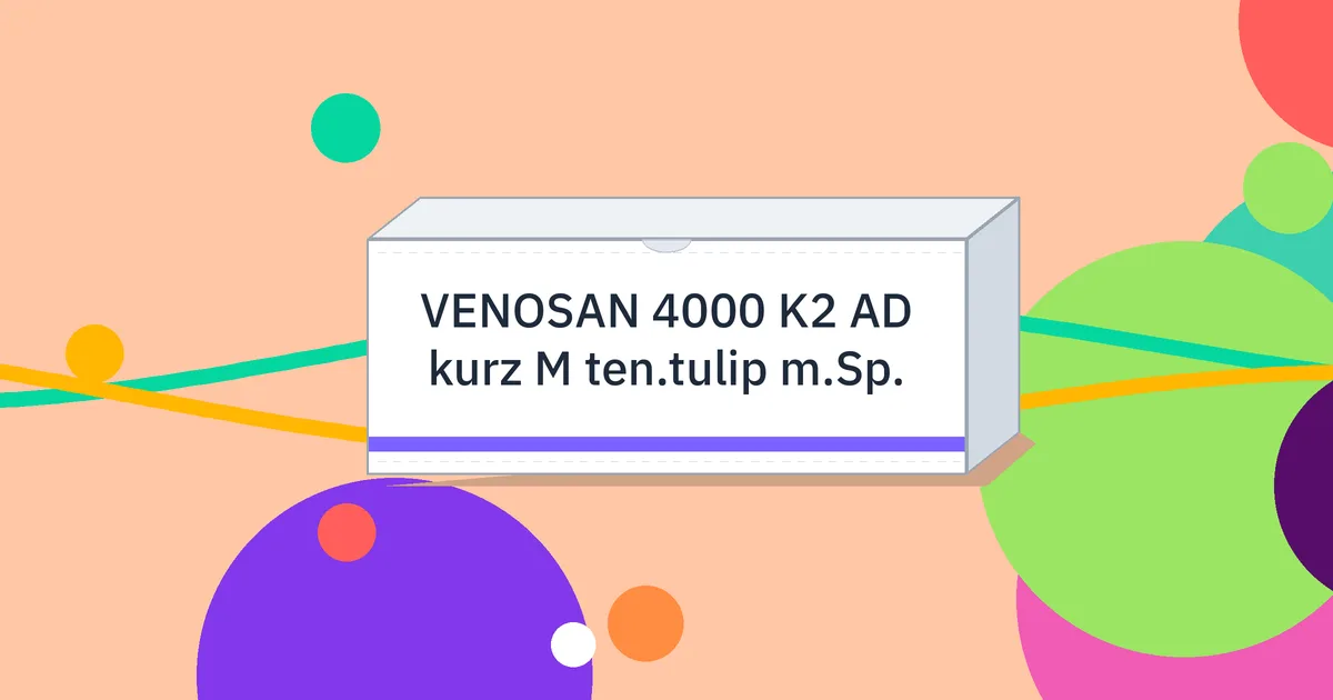 Symbolbild: Packung mit der Aufschrift VENOSAN 4000 K2 AD kurz M ten.tulip m.Sp. (PZN 19154131) – Verfügbarkeit und Bezug in Apotheken in Frankfurt am Main