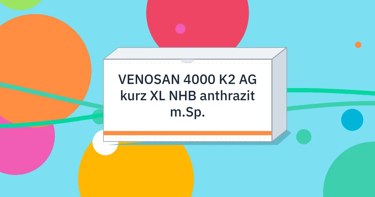 Symbolbild: Packung mit der Aufschrift VENOSAN 4000 K2 AG kurz XL NHB anthrazit m.Sp. (PZN 16601948) – Verfügbarkeit und Bezug in Apotheken in Frankfurt am Main