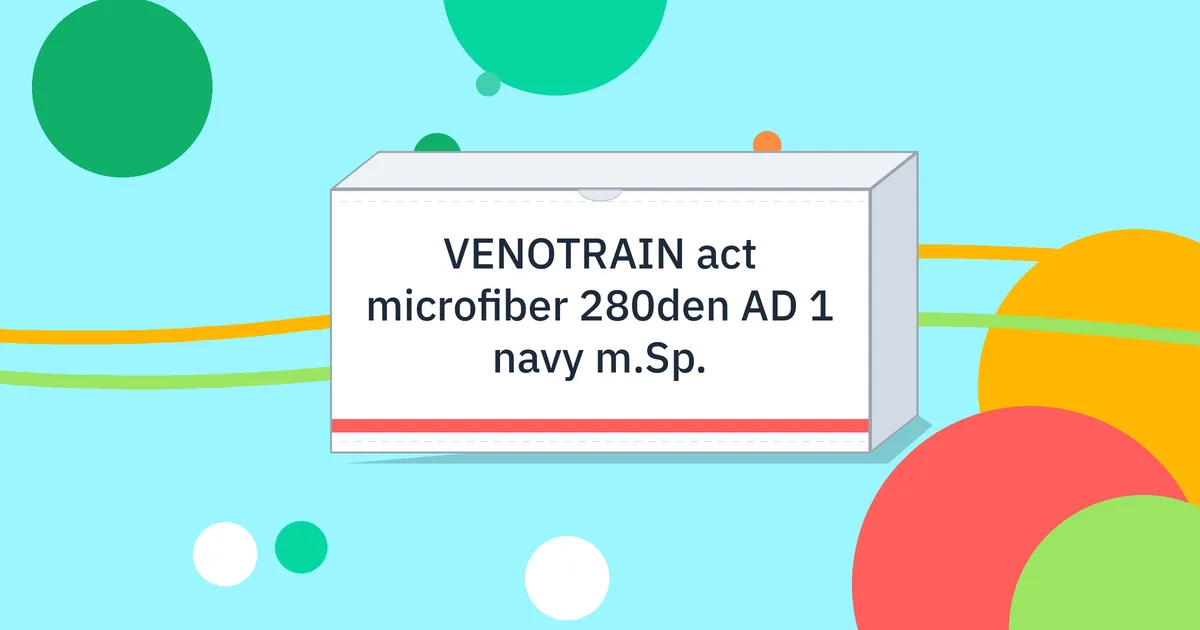 Symbolbild: Packung mit der Aufschrift VENOTRAIN act microfiber 280den AD 1 navy m.Sp. (PZN 16209417) – Verfügbarkeit und Bezug in Apotheken in Frankfurt am Main