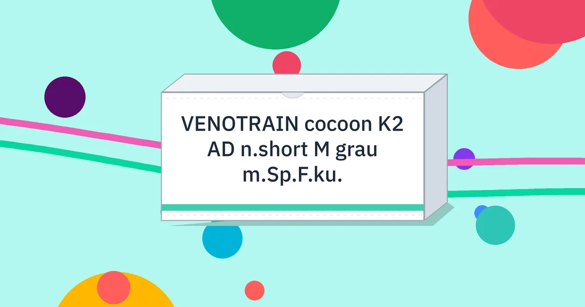 Symbolbild: Packung mit der Aufschrift VENOTRAIN cocoon K2 AD n.short M grau m.Sp.F.ku. (PZN 19198536) – Verfügbarkeit und Bezug in Apotheken in Frankfurt am Main
