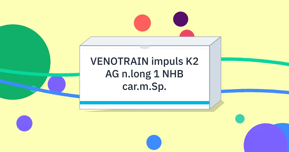 Symbolbild: Packung mit der Aufschrift VENOTRAIN impuls K2 AG n.long 1 NHB car.m.Sp. (PZN 00505622) – Verfügbarkeit und Bezug in Apotheken in Frankfurt am Main