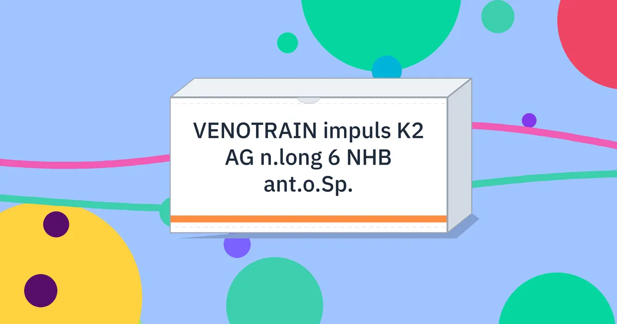 Symbolbild: Packung mit der Aufschrift VENOTRAIN impuls K2 AG n.long 6 NHB ant.o.Sp. (PZN 15215025) – Verfügbarkeit und Bezug in Apotheken in Frankfurt am Main