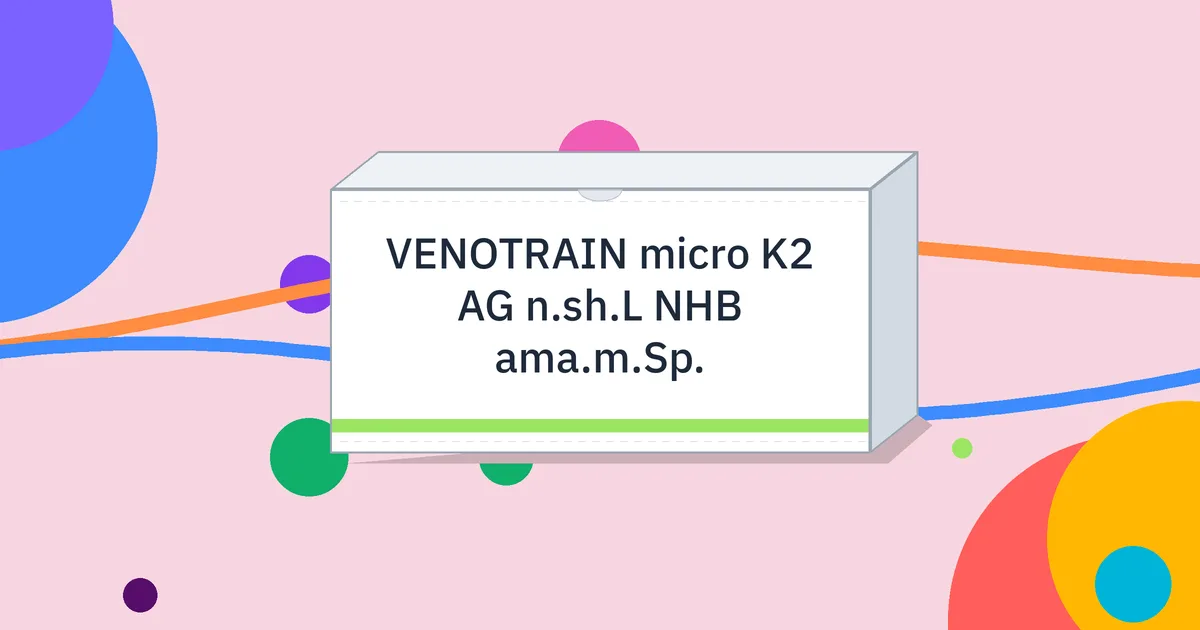 Symbolbild: Packung mit der Aufschrift VENOTRAIN micro K2 AG n.sh.L NHB ama.m.Sp. (PZN 02357203) – Verfügbarkeit und Bezug in Apotheken in Frankfurt am Main